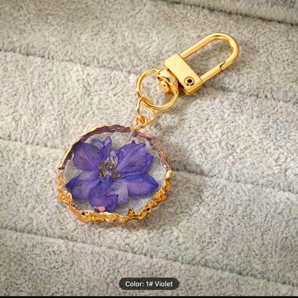 Bags | Nwtviolet Petal Gold Encased In Resin Bagkeychain Charm | Poshmark